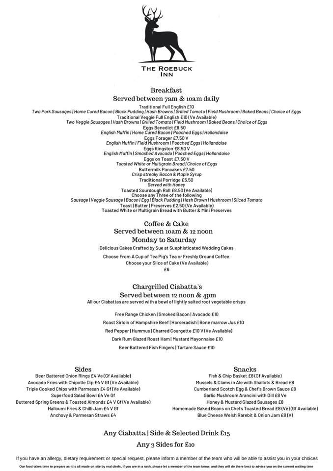 Menu at Roebuck Inn pub & bar, Fareham