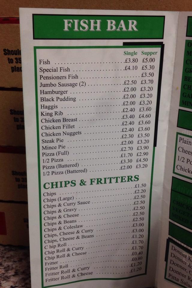 Menu at Patna chippy restaurant, Patna