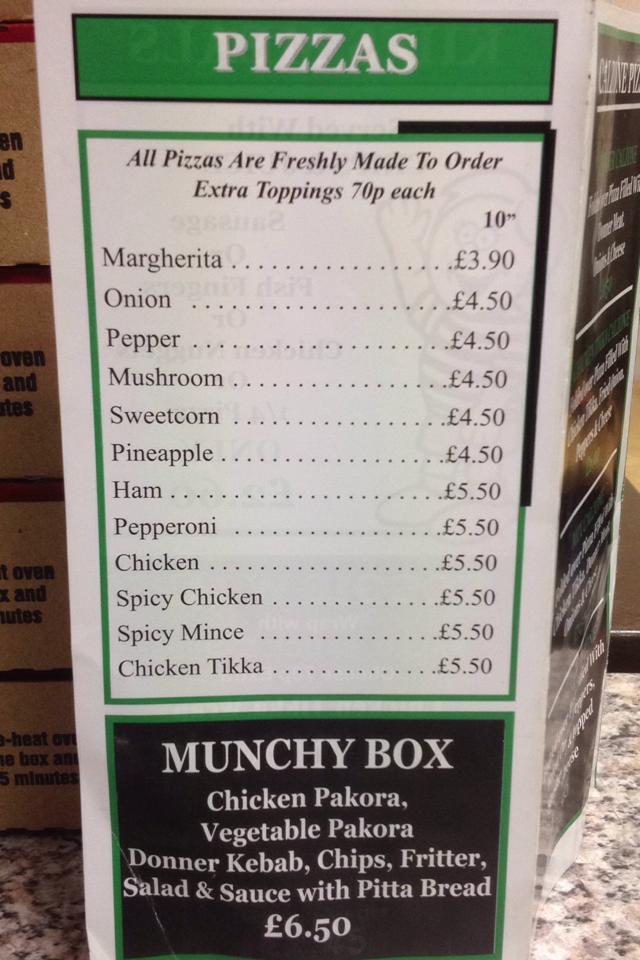 Menu at Patna chippy restaurant, Patna