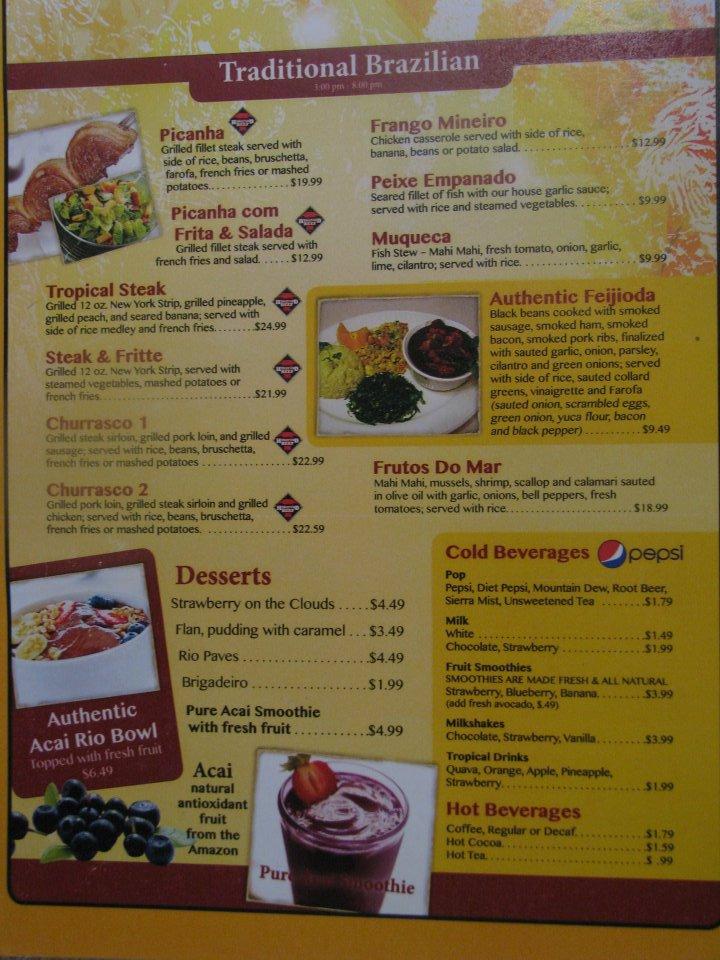 Menu at Rio Grill restaurant, St. Cloud
