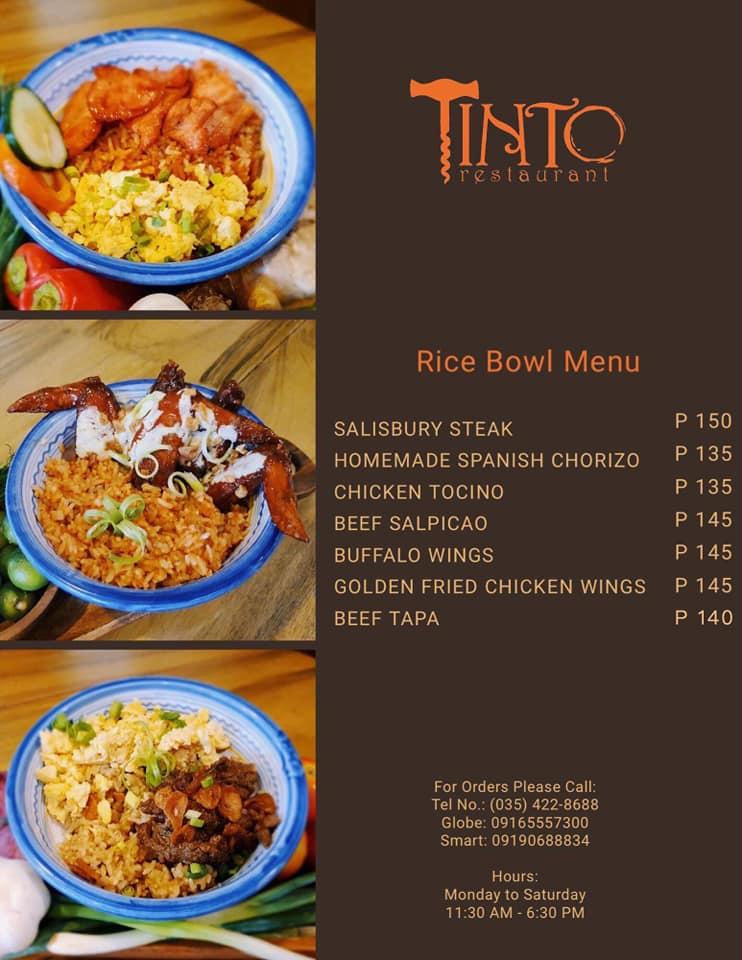 Menu at Tinto restaurant, Dumaguete