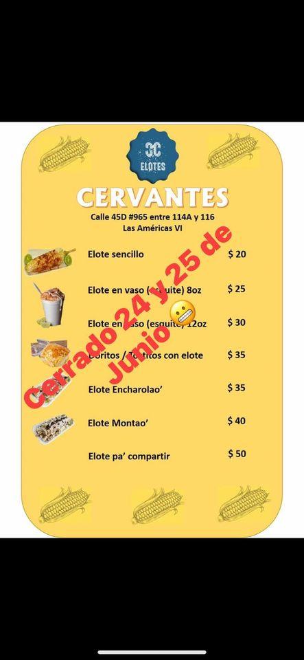 Menu at Elotes Cervantes. restaurant, Merida