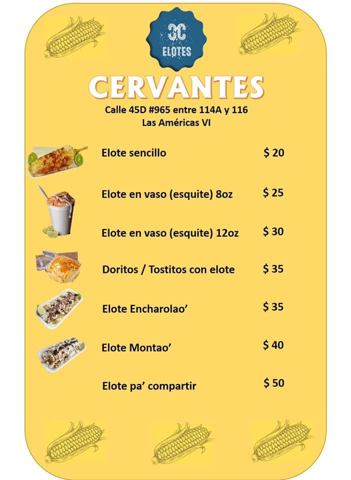 Menu at Elotes Cervantes. restaurant, Merida