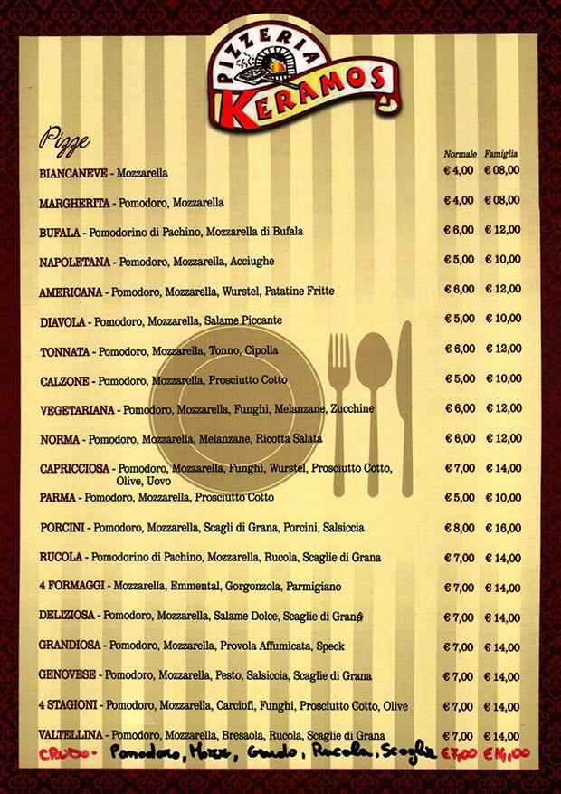Menu at Pizzeria Keramos, Cerami