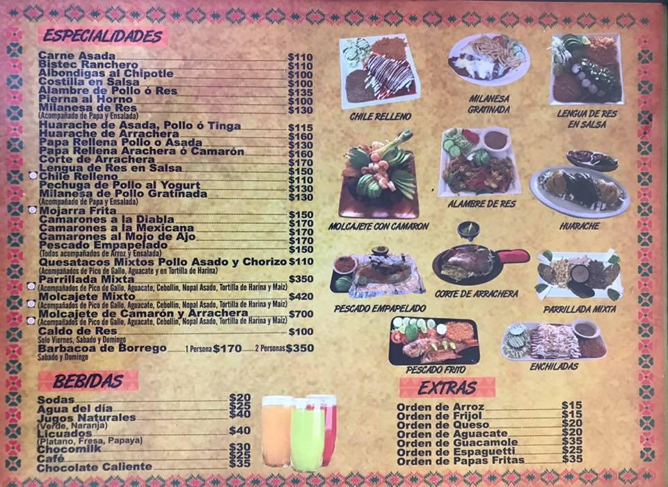 Menu at El Comalito restaurant, Tijuana