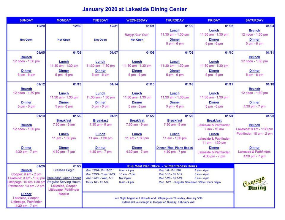 Menu at SUNY Oswego Dining restaurant, Oswego, 7060 State Rte 104