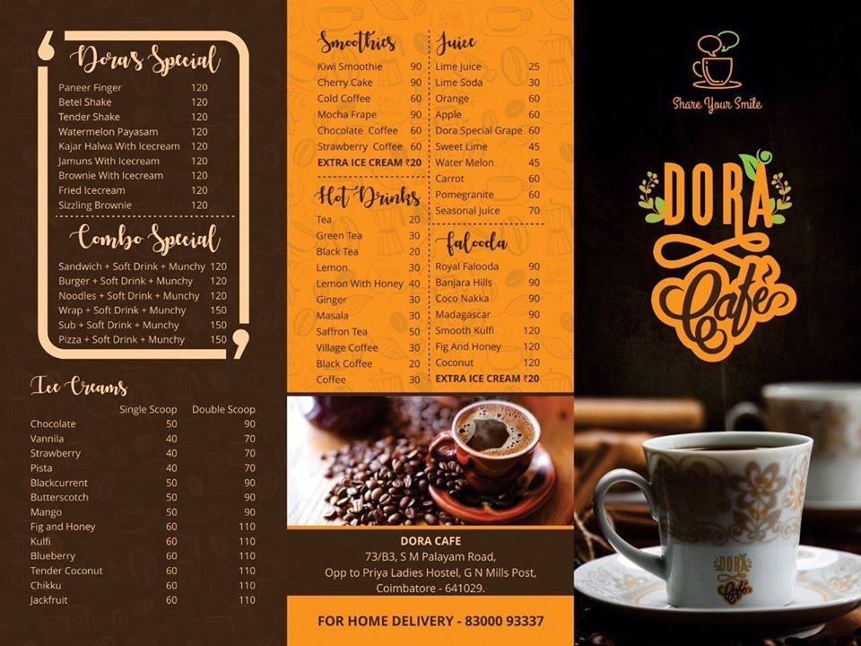 Menu at Dora cafe, Coimbatore