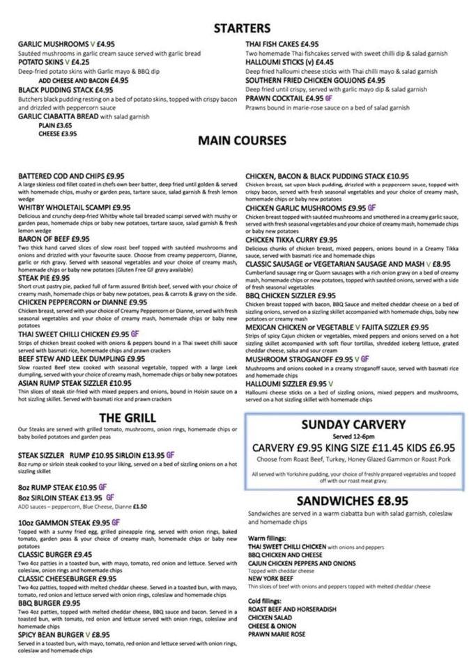 Menu at Blue Bell Stanley restaurant, Stanley