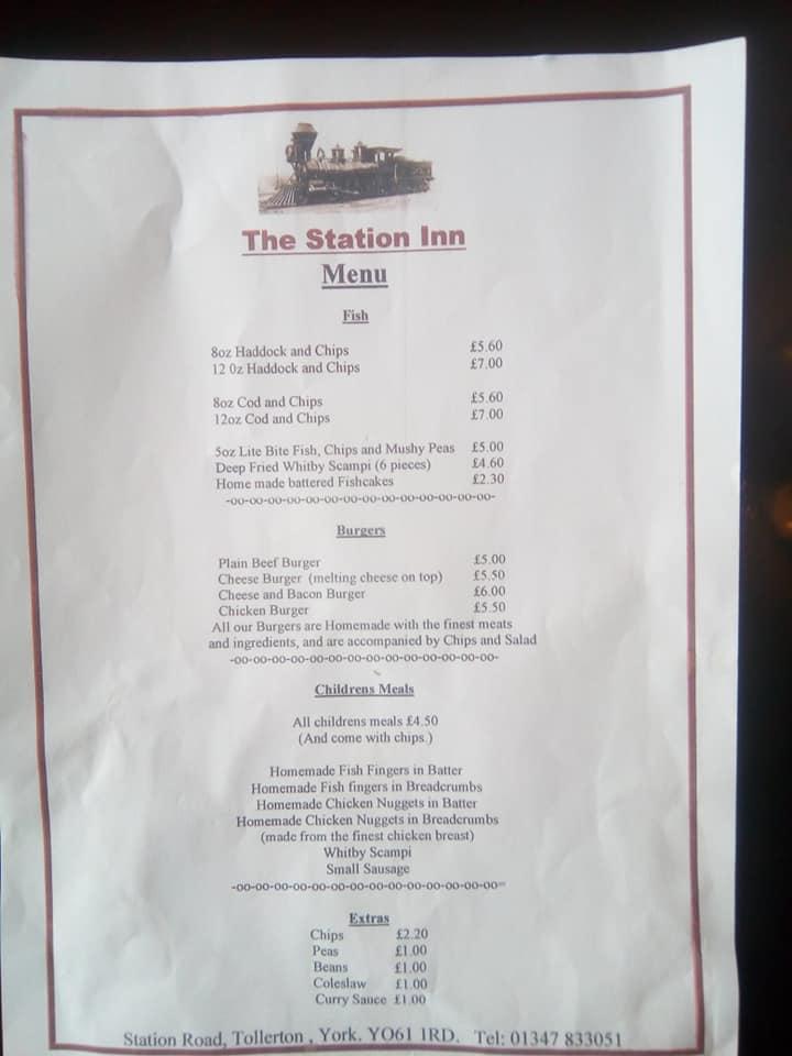 Menu at Station Inn pub & bar, Tollerton