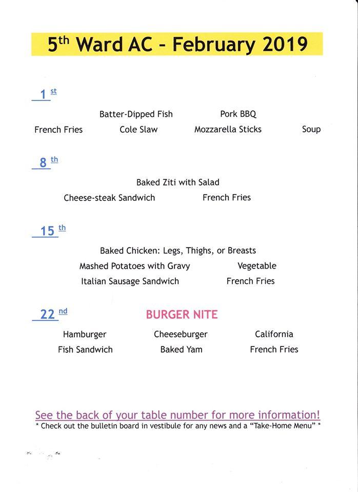 Menu at Fifth Ward Athletic Club, Lebanon