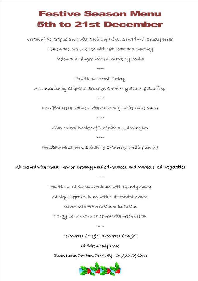 Menu at Tudors restaurant, Preston