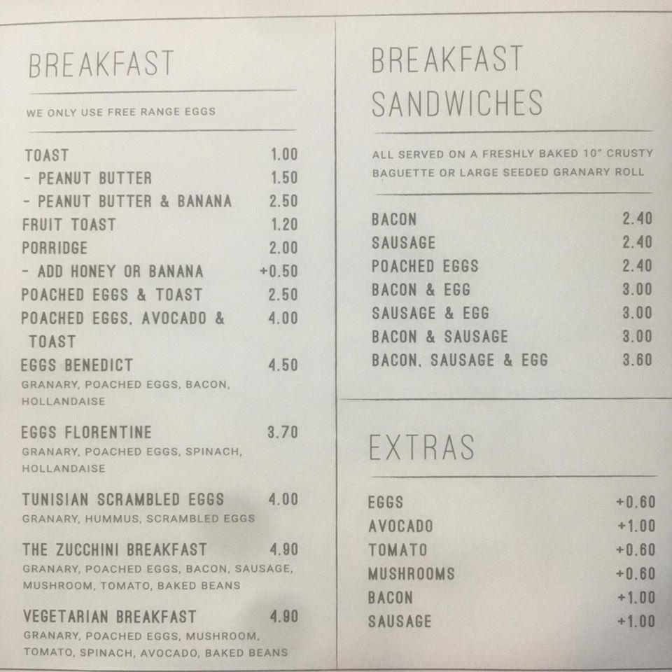 Menu at Zucchini restaurant, Great Harwood