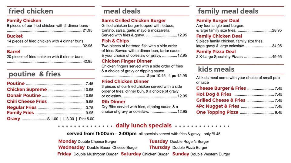 Menu at Roger's Drive-In Restaurant, Rimbey