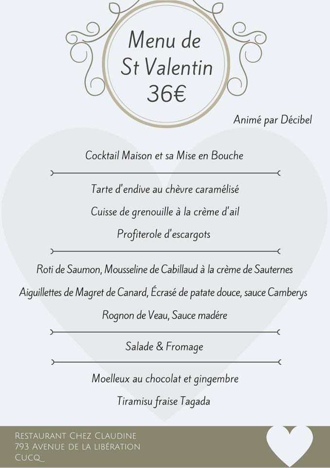 Menu au chez claudine restaurant, Cucq, 793 Av. de la Libération