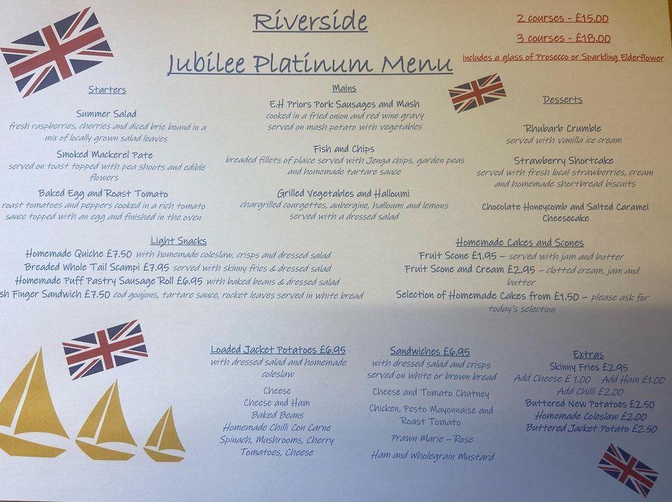 Menu at Riverside restaurant, King's Lynn