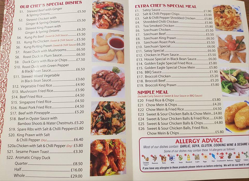Menu at Golden Eagle fast food, Cullompton
