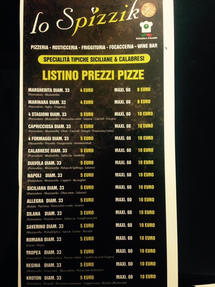 Menu da Lo Spizziko pizzeria, Legnago