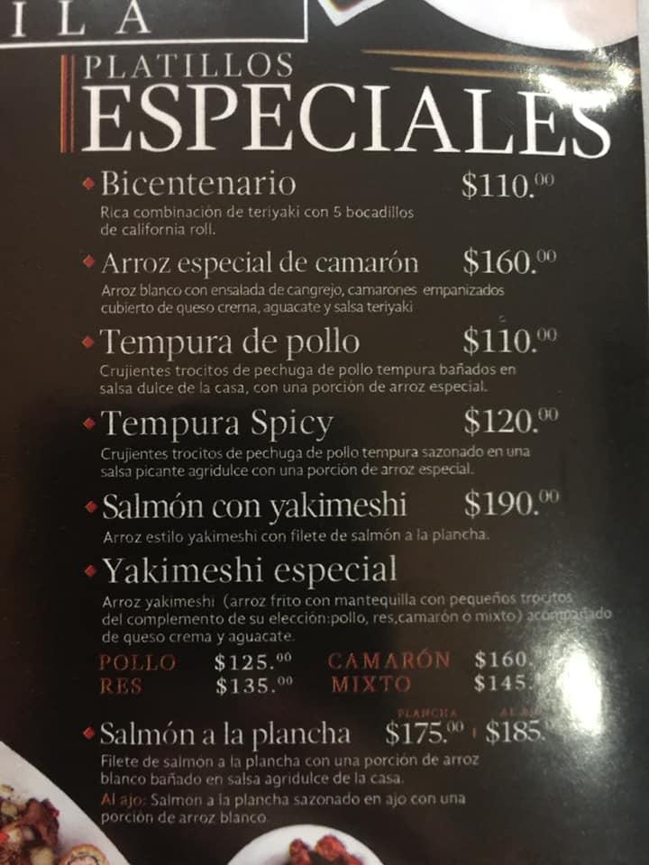 Menu at Sushi La Postal El Aguila restaurant, Tijuana, Av. del Aguila Real