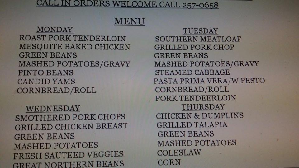 Menu at Miss Ann's Kitchen restaurant, Little Rock