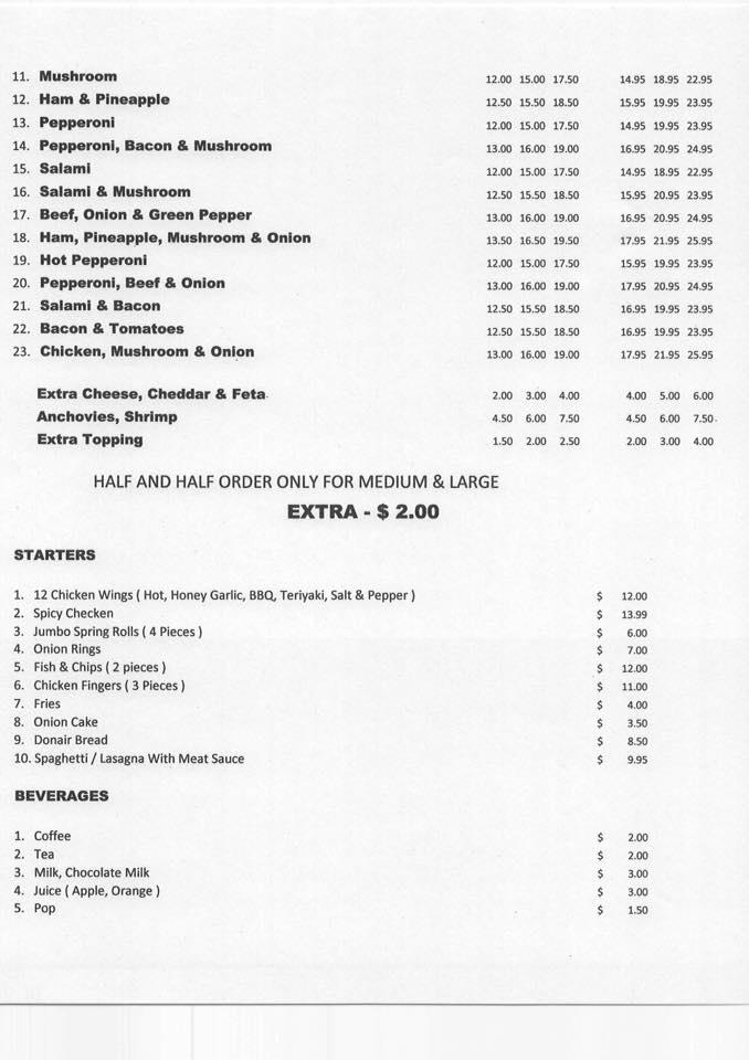 Menu au Chicago Deep Dish Pizza Devon restaurant, Devon