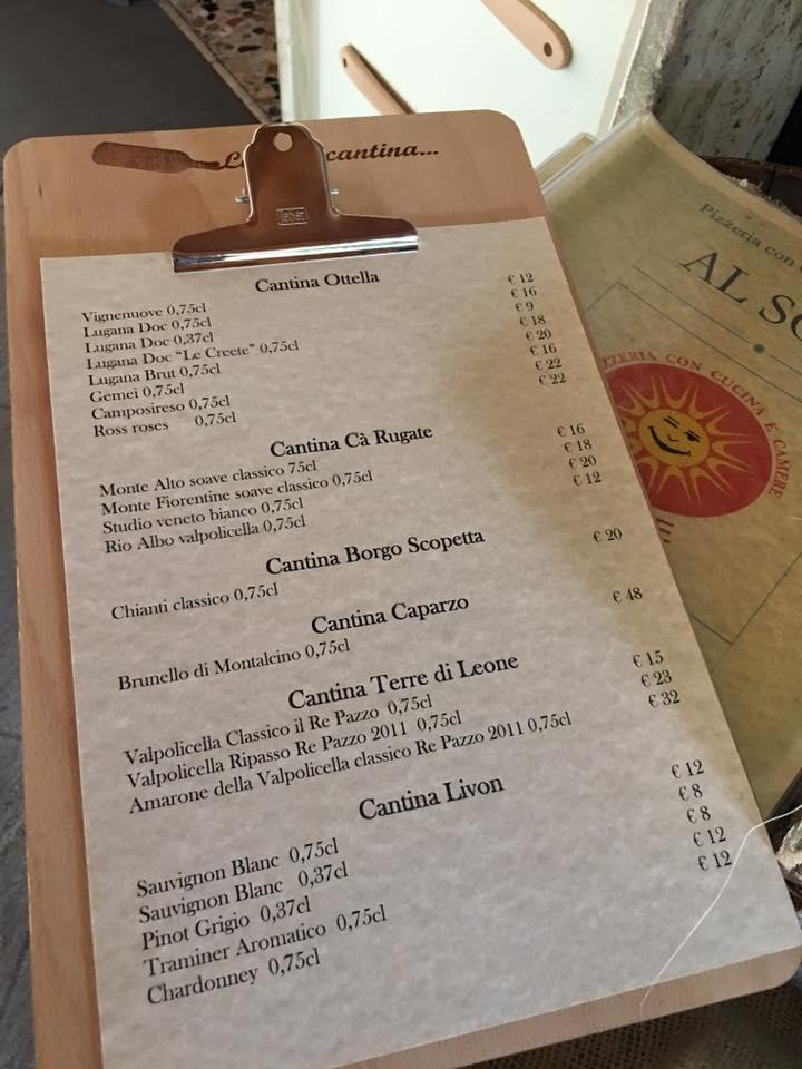 Carta de pizzería Trattoria da Gio, Peschiera del Garda