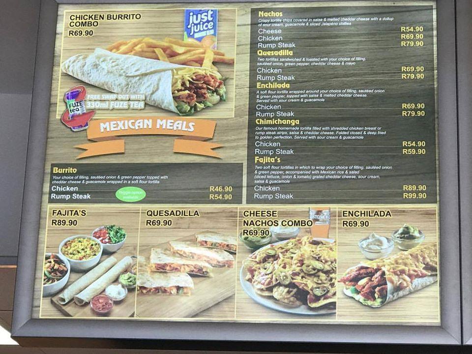 Menu au Mochachos Stanger restaurant, KwaDukuza
