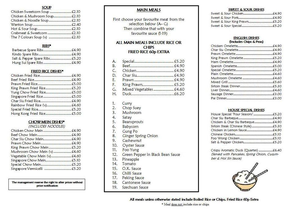 Menu at Golden Hoylake restaurant, Birkenhead, 20 Hoylake Rd