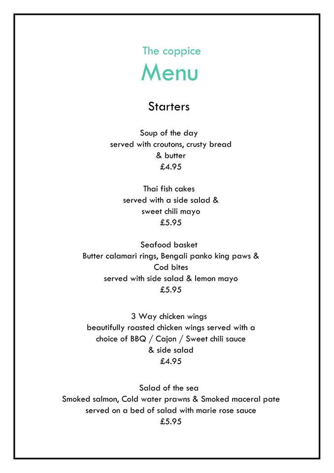 Menu at The Coppice Inn pub & bar, Redruth