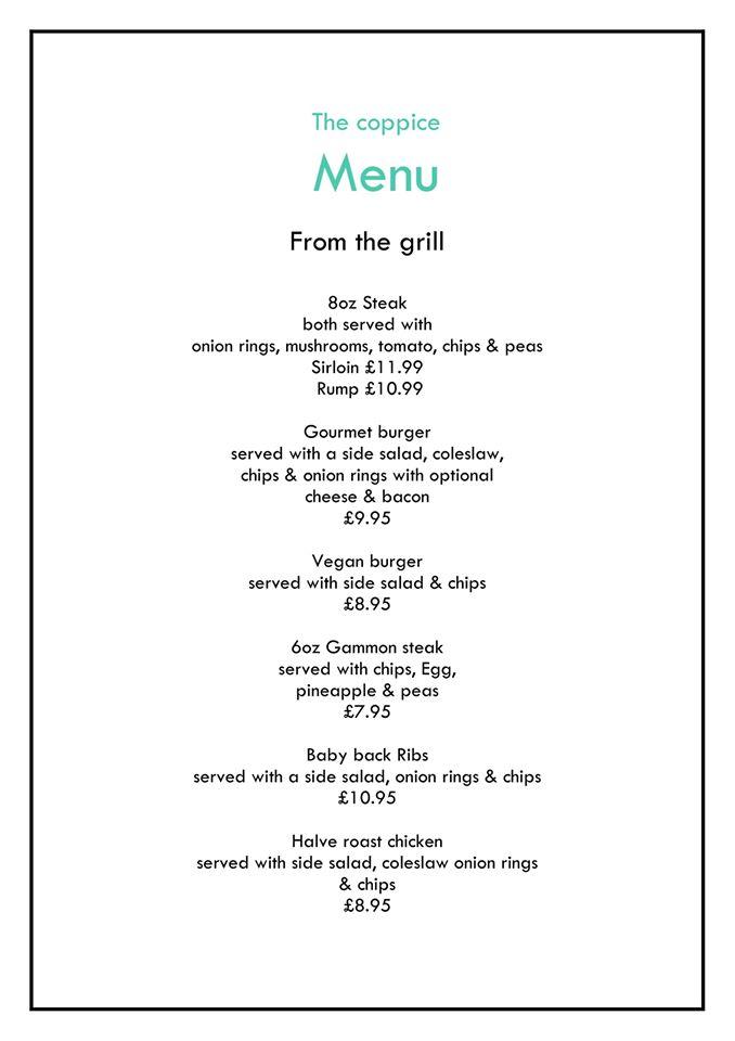 Menu at The Coppice Inn pub & bar, Redruth