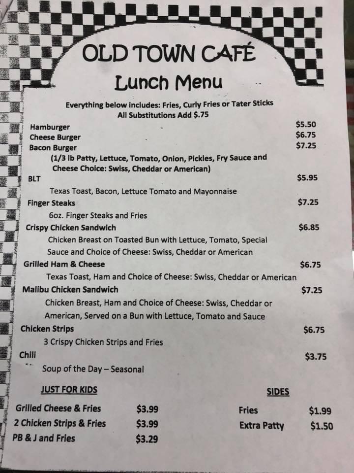 Menu at Old Town Cafe, McCall, ID, McCall