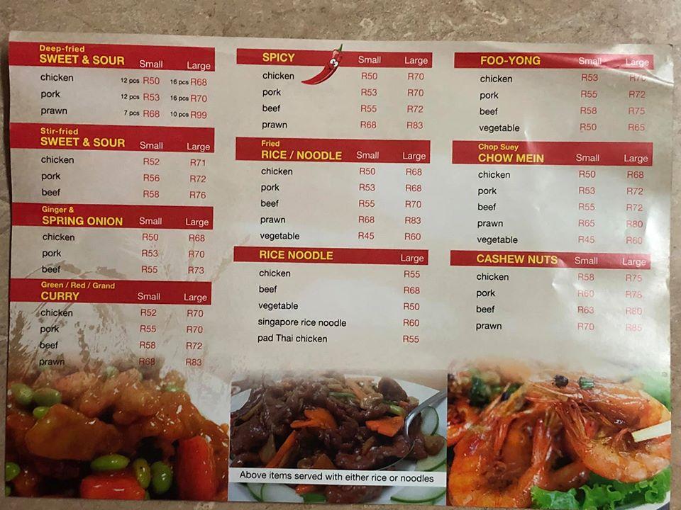 Menu at Ka Lok restaurant, Cape Town
