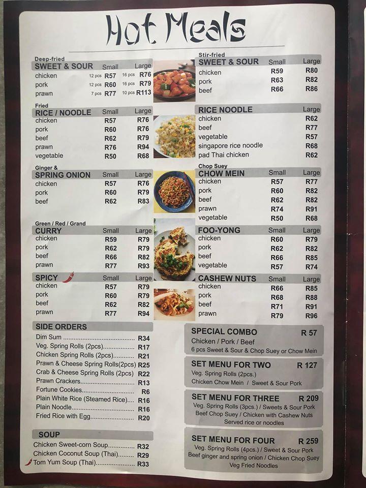 Menu at Ka Lok restaurant, Cape Town