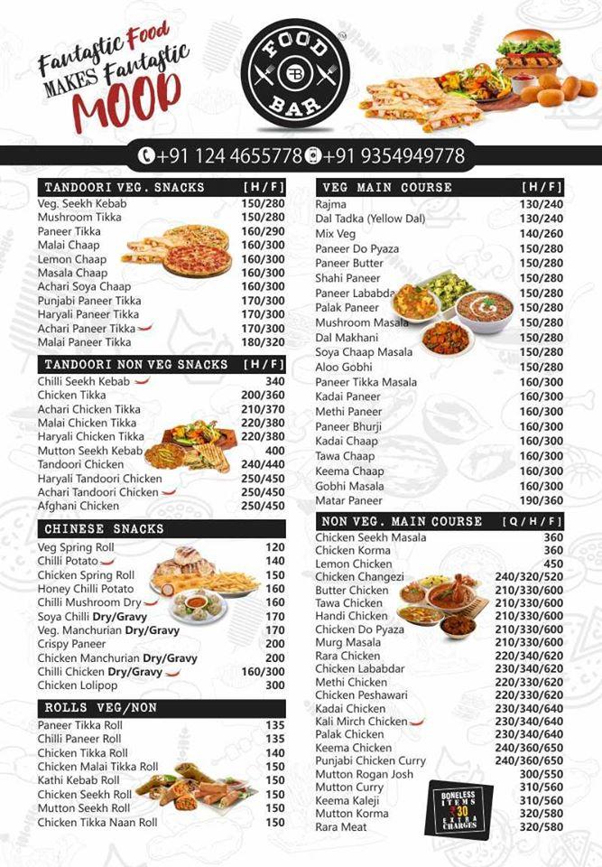 Menu at Food Bar, Gurugram, D 07 Sushant shopping arcade