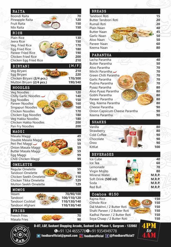 Menu at Food Bar, Gurugram, D 07 Sushant shopping arcade