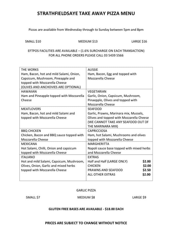 Menu at Strathfieldsaye Take-away Fish and Chips & Pizza pizzeria ...