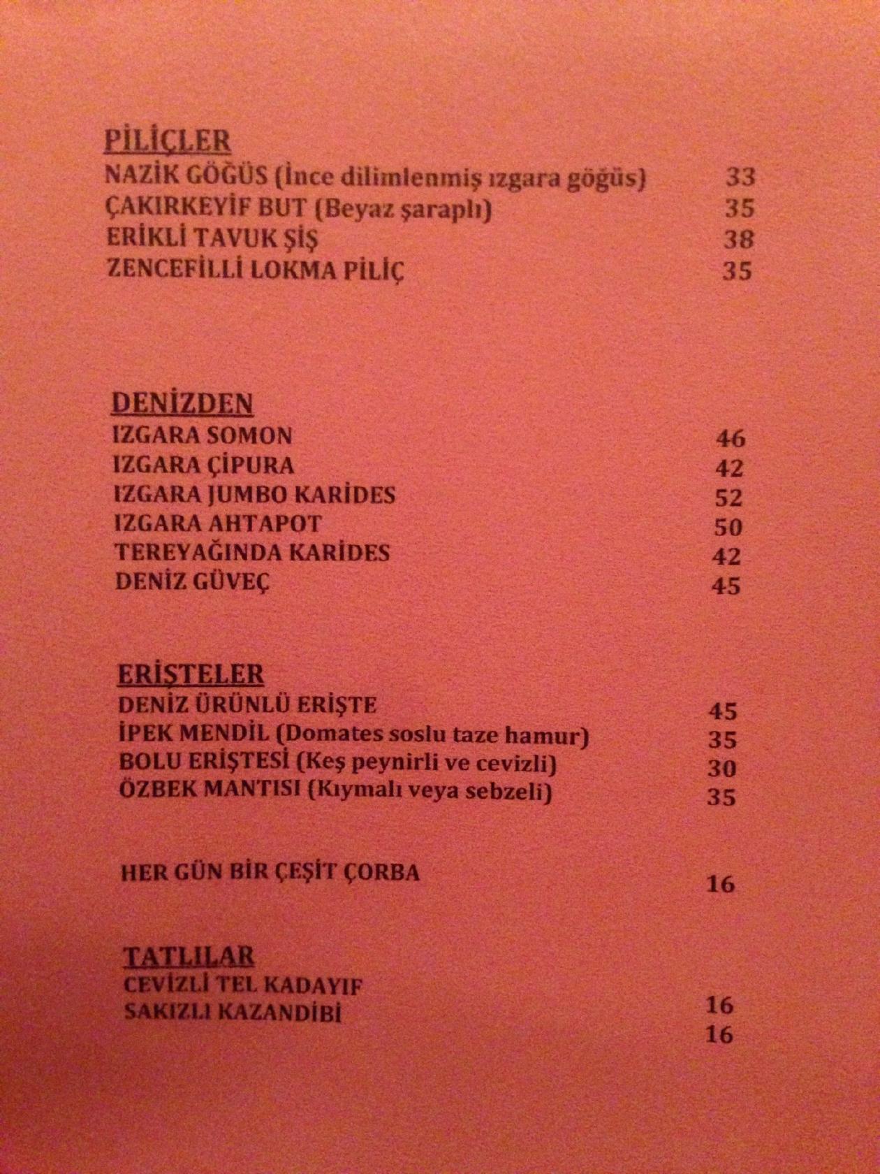 Menu au 9 Ece Aksoy Restaurant, Istanbul, Oteller Sk. No:9 D:B