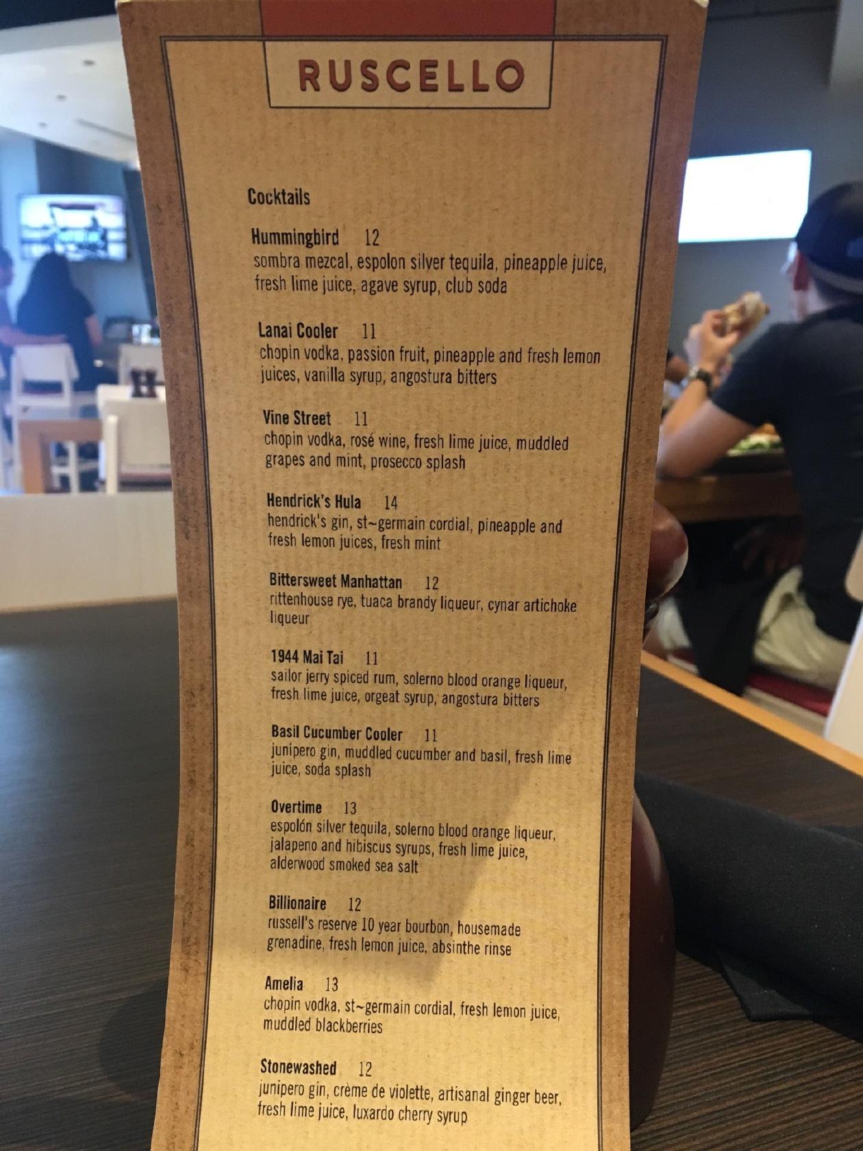 Menu at Ruscello pub & bar, Honolulu, Ala Moana Blvd Suite 2950