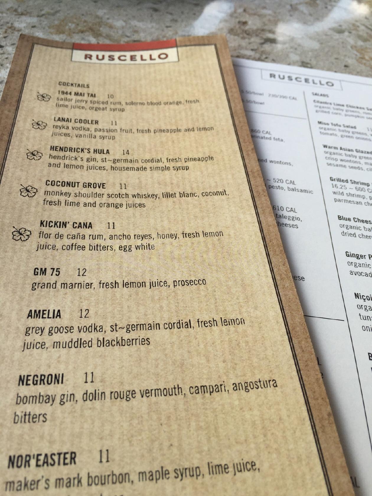 Menu at Ruscello pub & bar, Honolulu, Ala Moana Blvd Suite 2950