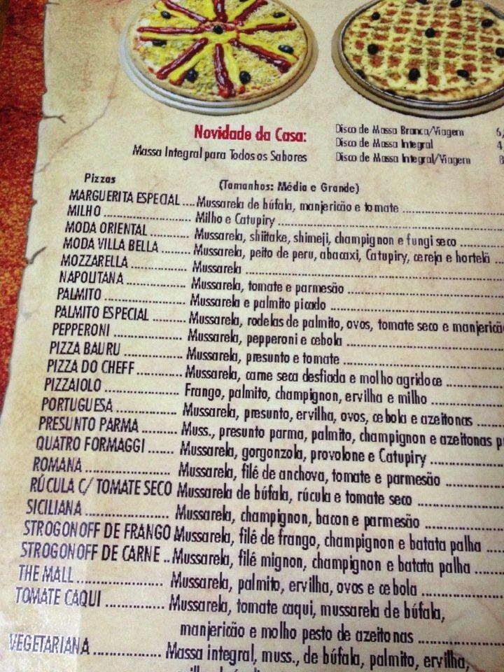 Menu at Pizzaria Villa Bella, Campinas, Rua Miosótis