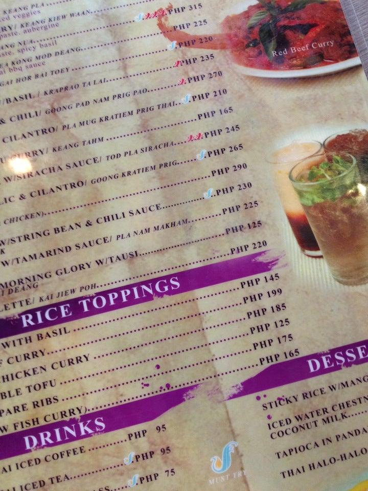 Menu at Songkran restaurant, Makati