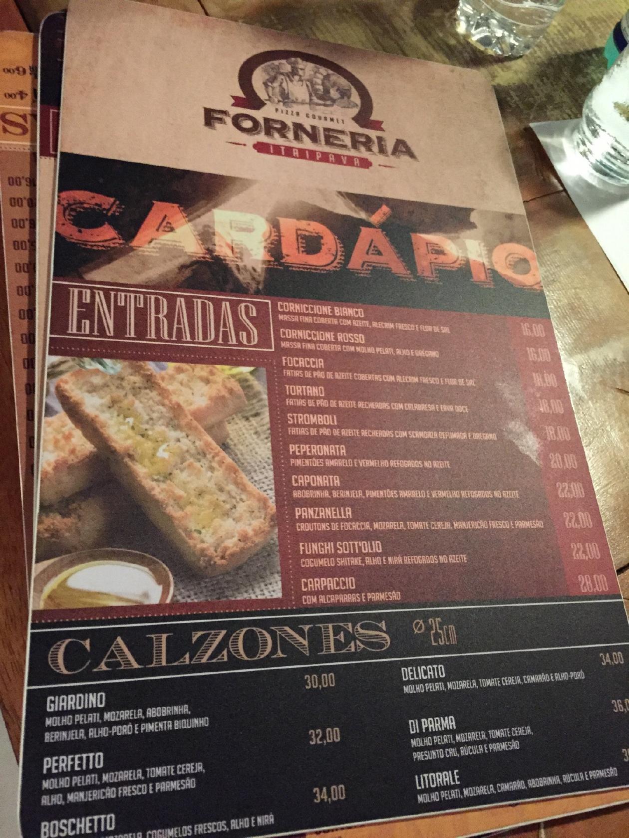 Menu em Forneria restaurante, Petrópolis