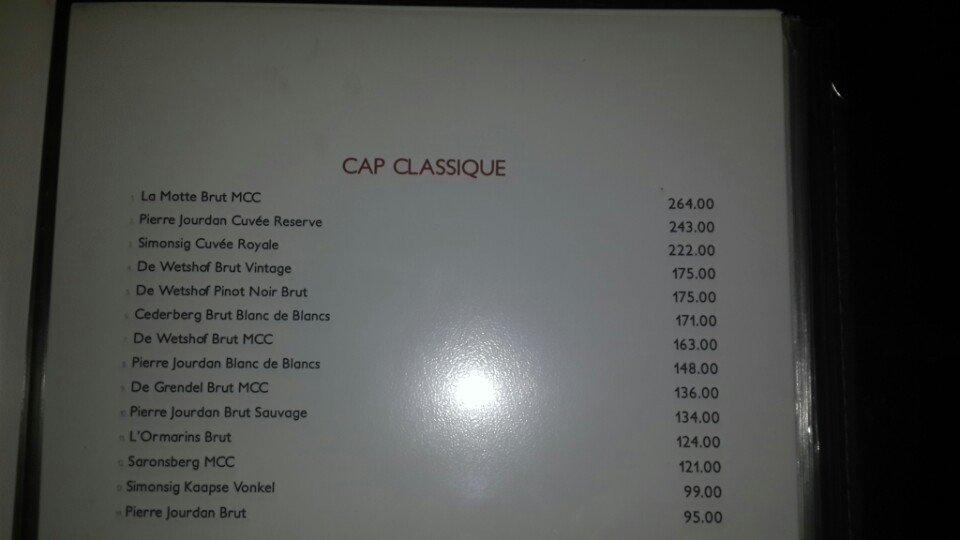 Menu at Mish Mash restaurant, Johannesburg