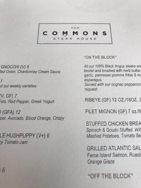 Menu at The Commons Steak House steakhouse, Durham