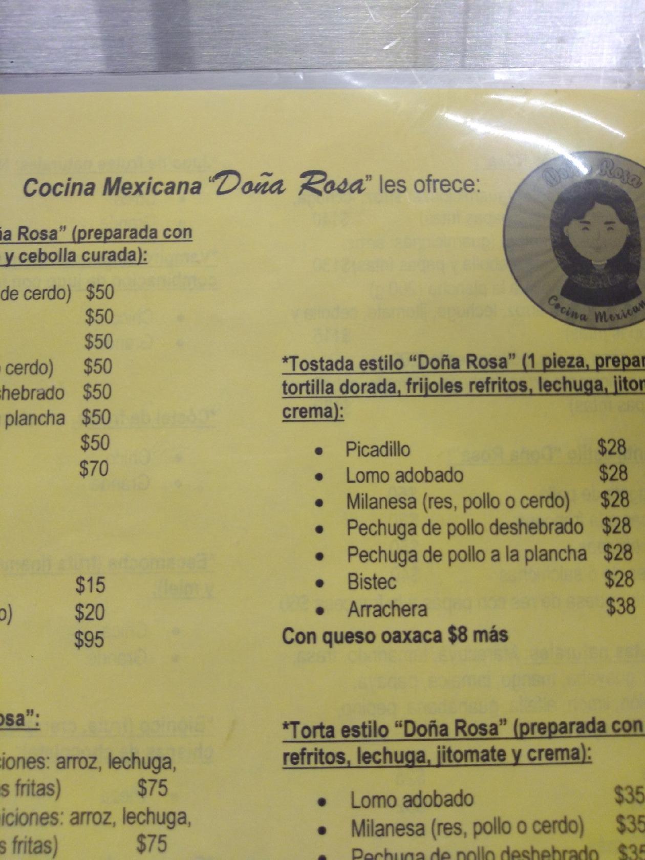 Carta del restaurante Cocina Mexicana Doña Rosa, Ciudad del México