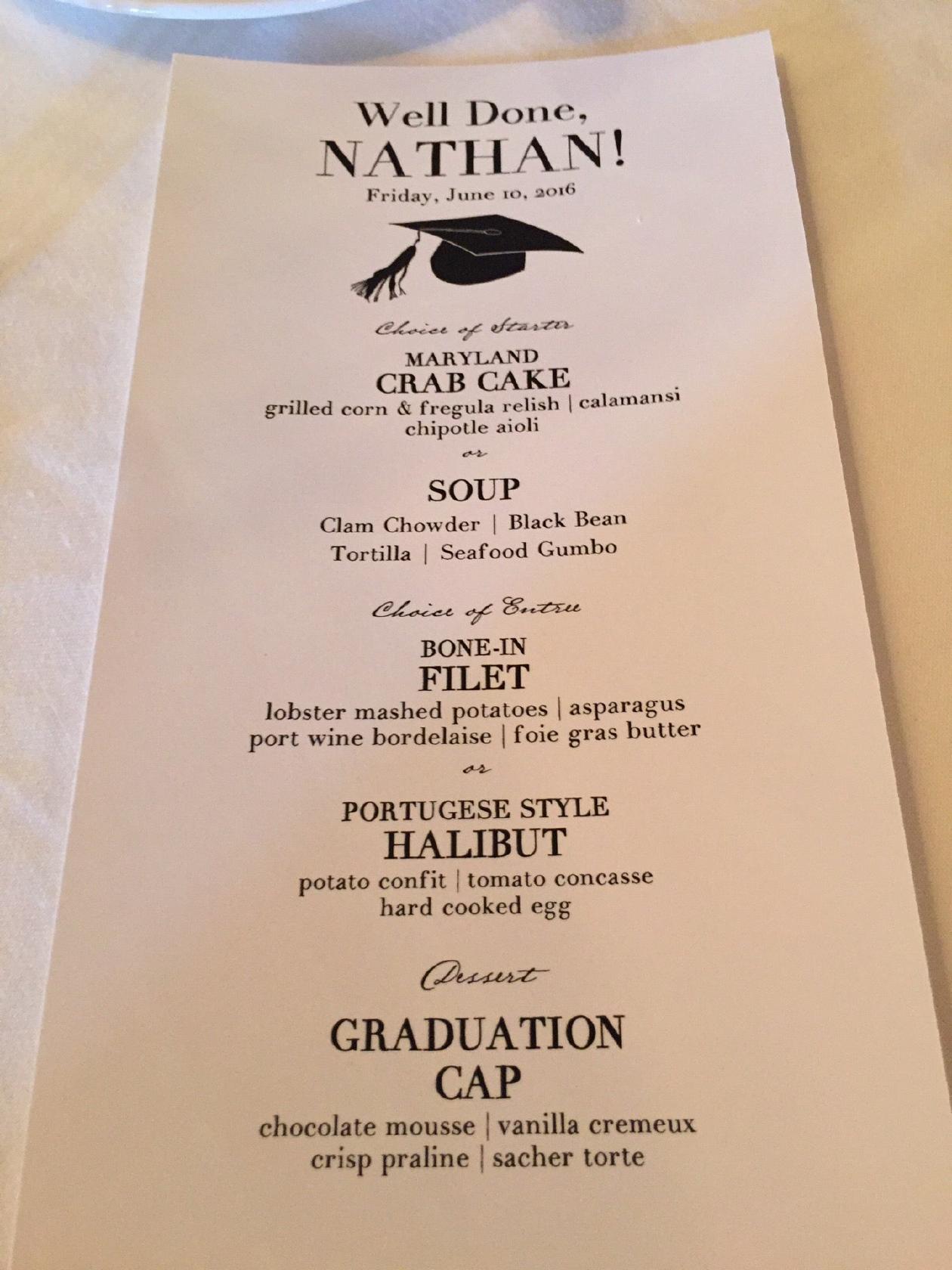 Menu at Jonathan Club, Los Angeles