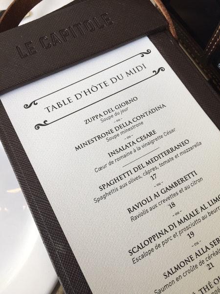 Menu au Ristorante Il Teatro restaurant, Québec
