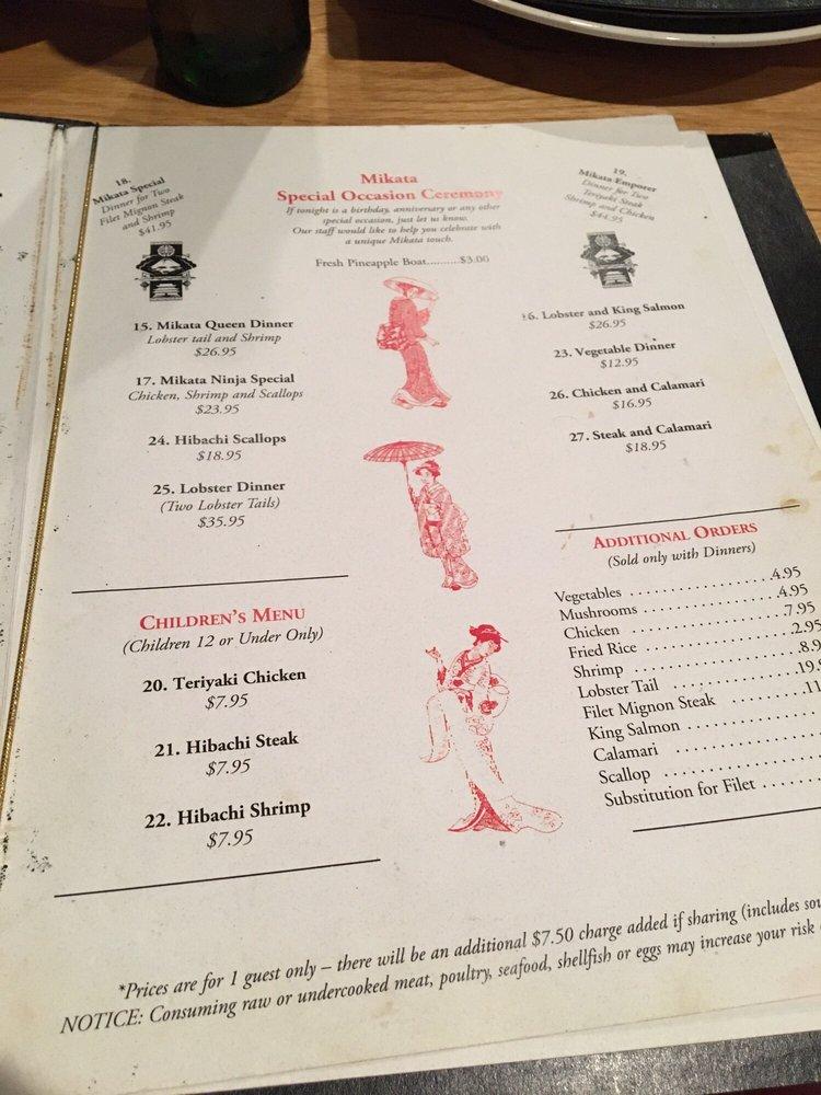 Menu at Mikata restaurant, Auburn
