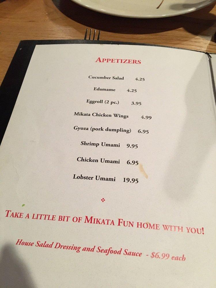 Menu at Mikata restaurant, Auburn