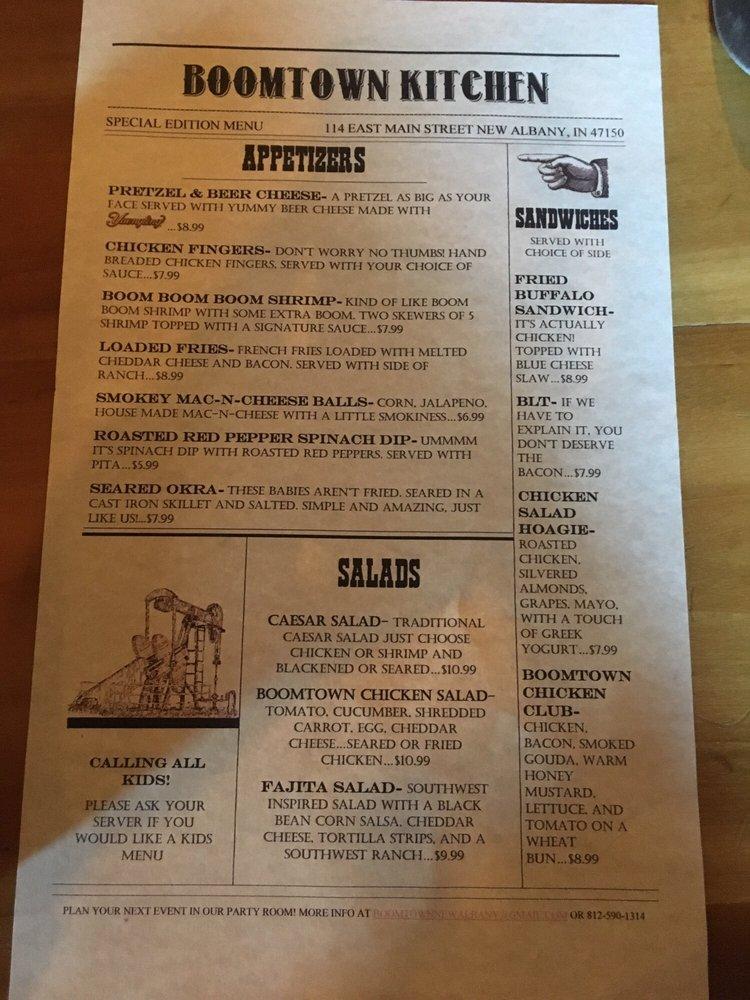 Menu at Boomtown Kitchen restaurant, New Albany