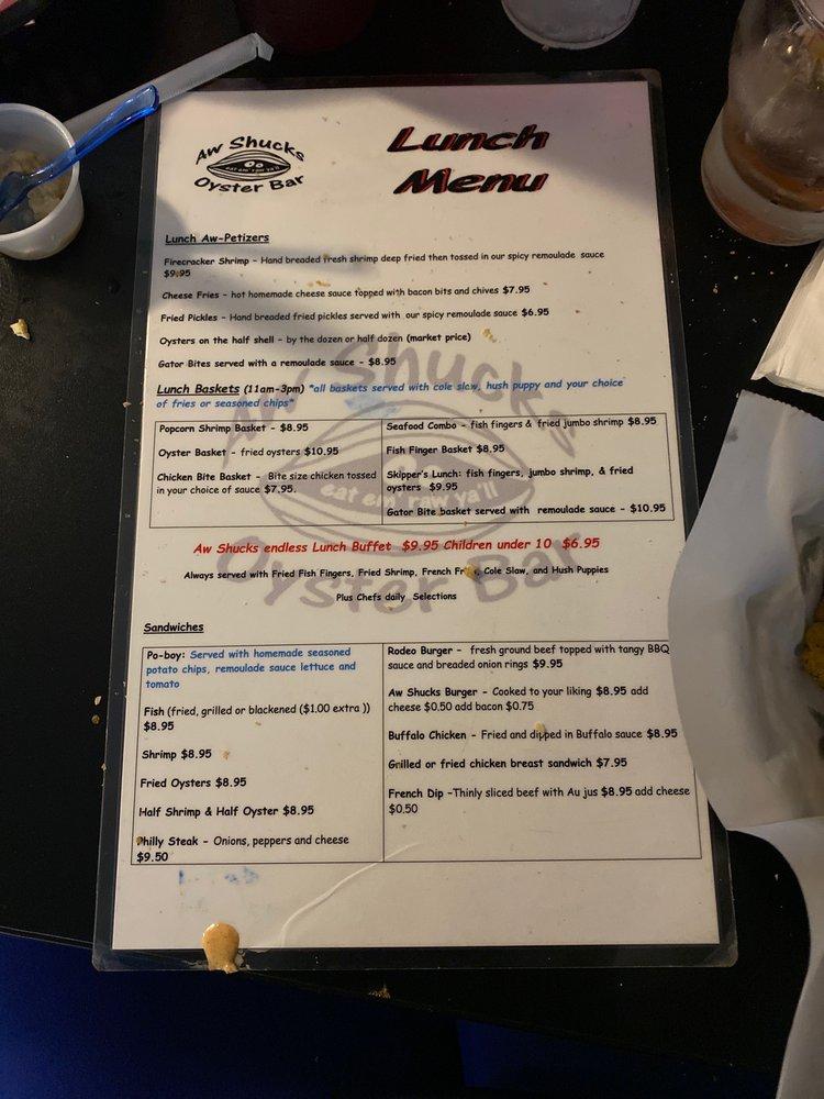 Menu at Aw Shucks pub & bar, Montgomery, 4100 Wetumpka Hwy
